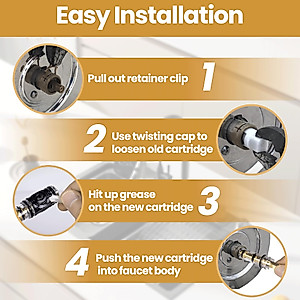 Fluronic 4 Pack 1225 Replacement Cartridge Compatible with Moen Single Handle Faucet/Showers, Dual Seal 1225/1225B Shower Cartridge Replacement Fits Bathroom Shower and Kitchen Sink Faucet Cartridge