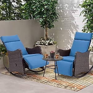 GYUTEI Outdoor Recliner Chairs Set of 2, Rocking Chair with Soft Removable Cushion, Lounge Chair with Footrest, Navy Blue