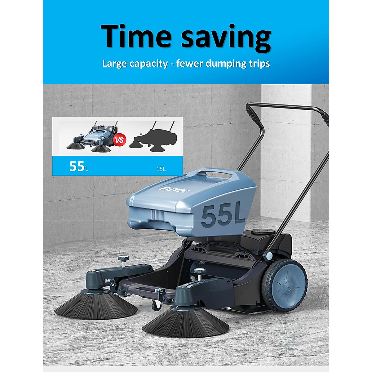 Industrial Sweeper,Floor Sweeper Manual,Street Sweeper,Just Walk and Push - 14.5 Gallon Capacity, 40.1" Sweeping Width, Sweeps 41500 Square Feet/Hour,for Shop/Workshop/Farm/Warehouse/Road (55)