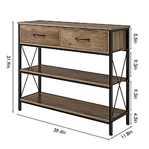 HITHOS Industrial Console Table with Drawers, Vintage Hallway Foyer Table with Storage Shelves, Narrow Long Sofa Entryway Table for Living Room, Rustic Brown