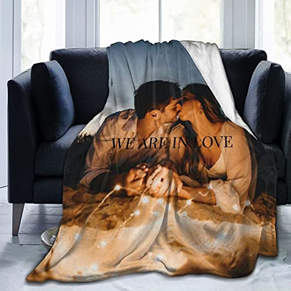 SCOCICI Custom Blanket,Personalized Bed Throw Blanket with Photos Text,Customized Blankets with Photos Words Collage,Customized Blankets for Family Wedding Birthday Gift,1 Photo Collage,36"X28"