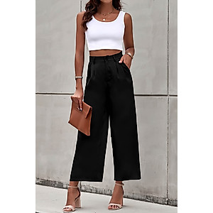 PRETTYGARDEN Women's Casual Summer Work Pants High Waisted Palazzo Pant Flowy Wide Leg Trousers with Pockets (Black,Medium)