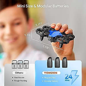TOMZON A24 Mini Drone for Kids with Battle Mode, Kids Drone with Throw to Go, High Speeds Rotation, Self Spin & 3D Flip, RC Quadcopter with Altitude Hold, Headless Mode, 3 Batteries, Blue