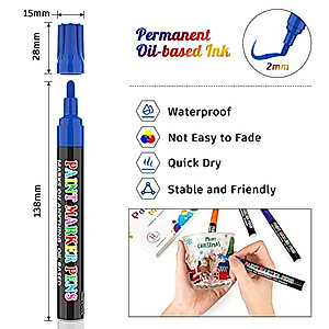 SUPKIZ Paint Markers Pens, 12 Colors Oil-Based Waterproof Fancy Paint Markers, Quick Dry Permanent Push Markers Set for Tire, Rock, Wood, Fabric, Plastic, Canvas, Glass, Mugs, DIY Craft