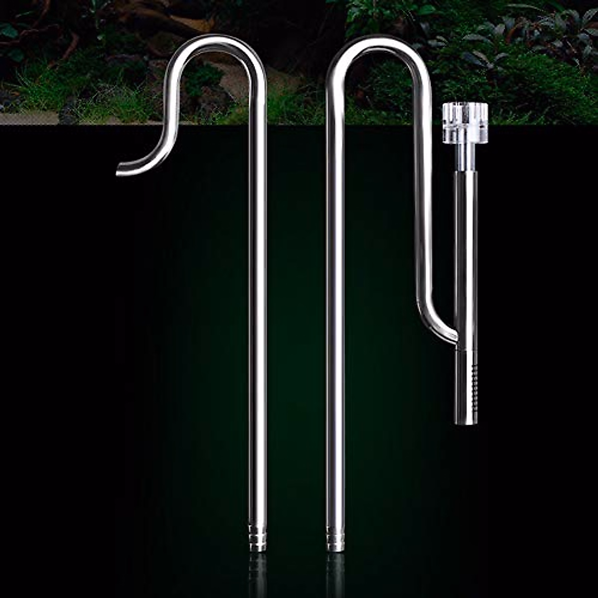 Metal Lily Pipe, 304 Stainless Steel Surface-Skimmer Stainless Steel Inflow Outflow with 2 Acrylic Holder for Aquarium Planted Tank, Inflow and Outflow Pipe Set Removes Surface Scum Pipe