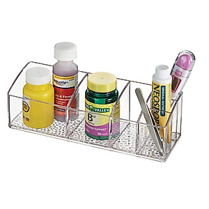 iDesign Divided Bathroom Vanity Organizer for Bathroom, Kitchen, Bedroom, Office, 9" x 3" x 2", Clear