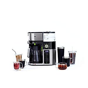 Braun MultiServe Coffee Machine 7 Programmable Brew Sizes / 3 Strengths + Iced Coffee & Hot Water for Tea, Glass Carafe (10-Cup), Stainless/Black, KF9150BK