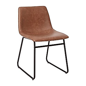 Flash Furniture Butler 18 Inch Commercial Grade LeatherSoft Dining Table Height Chair, Mid-Back Black Sled Base with Light Brown LeatherSoft Upholstery, Set of 2