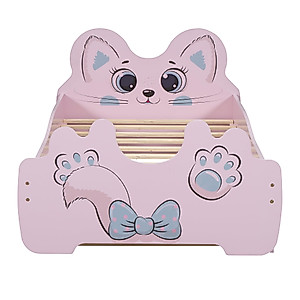 MERITLINE Twin Size Bed for Kids, Wood Platform Bed Frame with Cute Cartoon Headboard and Trundle, Twin Kids Bed with Trundle for Baby Girls Boys Child's Bedroom,Grey