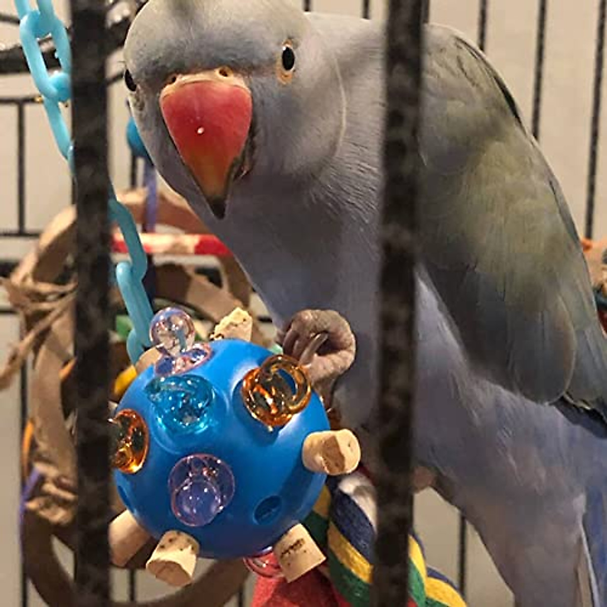 YJJKJ Pet Bird Toy, Parakeet Mini Corks and Small Pacifiers Ball Hang Parrot Chewing Foraging Toys for Medium Parrots Parakeets, Conures, Love Birds, Budgerigar, Cockatiels, Finches, Green