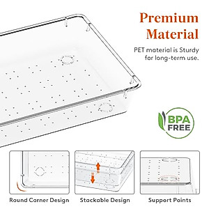 Lifewit Silverware Drawer Organizer, 5.75" x 11.65" Clear Utensil Tray for Kitchen Drawer, Stackable Plastic Flatware and Cutlery Storage Box Divider for Spoons Forks Knives Tools, 4 Pack