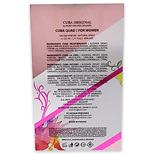 Cuba Cuba Quad I Women 4 Pc Gift Set 1.17oz Cuba Heartbreak EDP Spray, 1.17oz Cuba La Vida EDP Spray, 1.17oz Cuba Victory EDP Spray, 1.17
