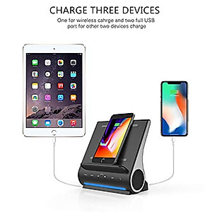 Azpen Dockall D100 - Qi Wireless Charger, Bluetooth Premium Speakers, Docking Station with Built in Mic Handsfree call, 3 in 1 Station for iPhone and Samsung phone