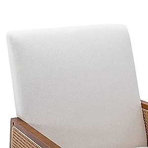 QQU Modern Rocking Chair, Linen Nursery Glider Rocker with Padded Seat Solid Wood Base, Comfy High Back Arm Chair for Living Room, Bedroom, Baby Room (Beige)