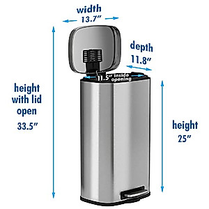 iTouchless SoftStep 8 Gallon Step Trash Can with Odor Control System & Removable Inner Bucket, Stainless Steel 30 Liter Pedal Garbage Bin for Office, Home and Kitchen