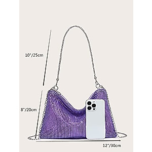 Verdusa Women's Shiny Rhinestone Evening Handbag Hobo Bag Clutch Purse Purple one-size