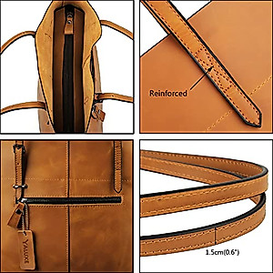YALUXE Women's Vintage Style Leather Work Tote Shoulder Bag (UPGRADED 2.0) Yellow Brown