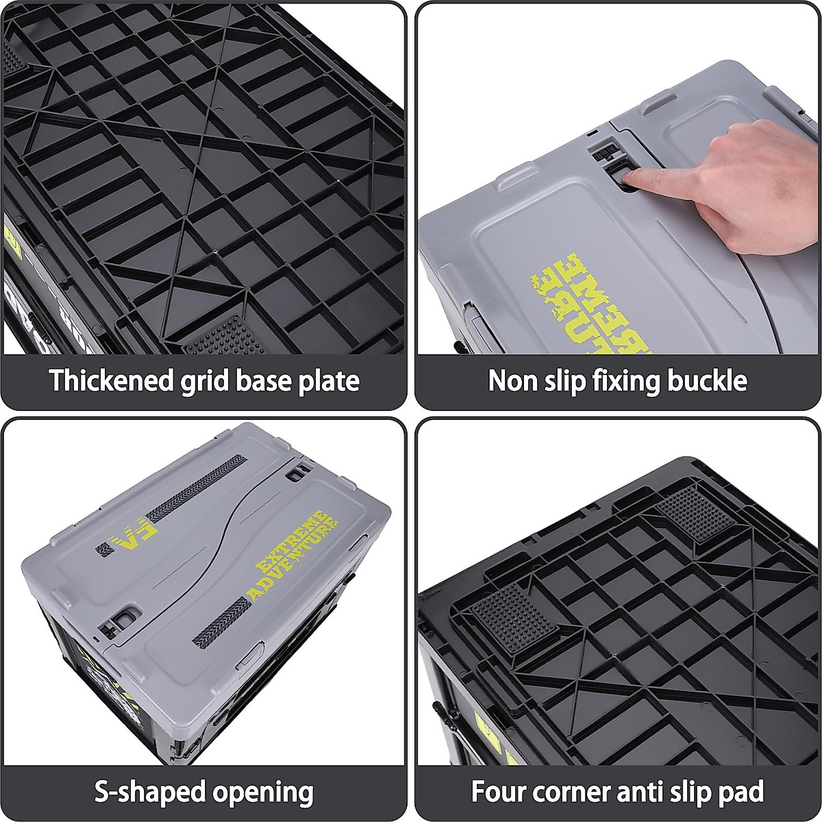 Espera 45L Collapsible Storage Bins,Camping Storage Box,1Pcs Grey Heavy Duty Reusable Moving Boxes,Foldable Storage Boxes with Wooden Lid for Clothes,Toy and Shoe