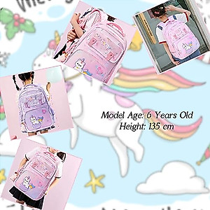 Dorlubel Girls Unicorn Backpack for Elementary School Bags Cute Love Heart Large Capacity Lightweight Bookbag(Purple Caticorn)