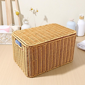ABOOFAN Wicker Storage Basket with Lid Woven Rattan Seagrass Storage Box Rectangular Household Organizer Boxes Shelf Wardrobe Organizer Cube Clothes Container for Organizing