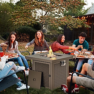 Propane Fire Table, Outdoor Fire Pit Table with Lid and Lava Rock, 28" Large Fireplace with Auto-Ignition 50000 BTU, Gas Fire Pits for Patio Garden Backyard, Brown