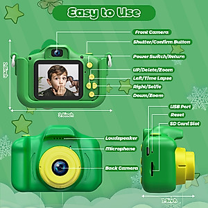 Kids Camera,Kids Camera for Boys Kids Girls，Dinosaurs Gifts for Boys Age 3-12, 1080P HD Video Camera for Toddler, Christmas Birthday Easter Gifts Toys for 3 4 5 6 7 8 9 Year Old with 32GB SD Card