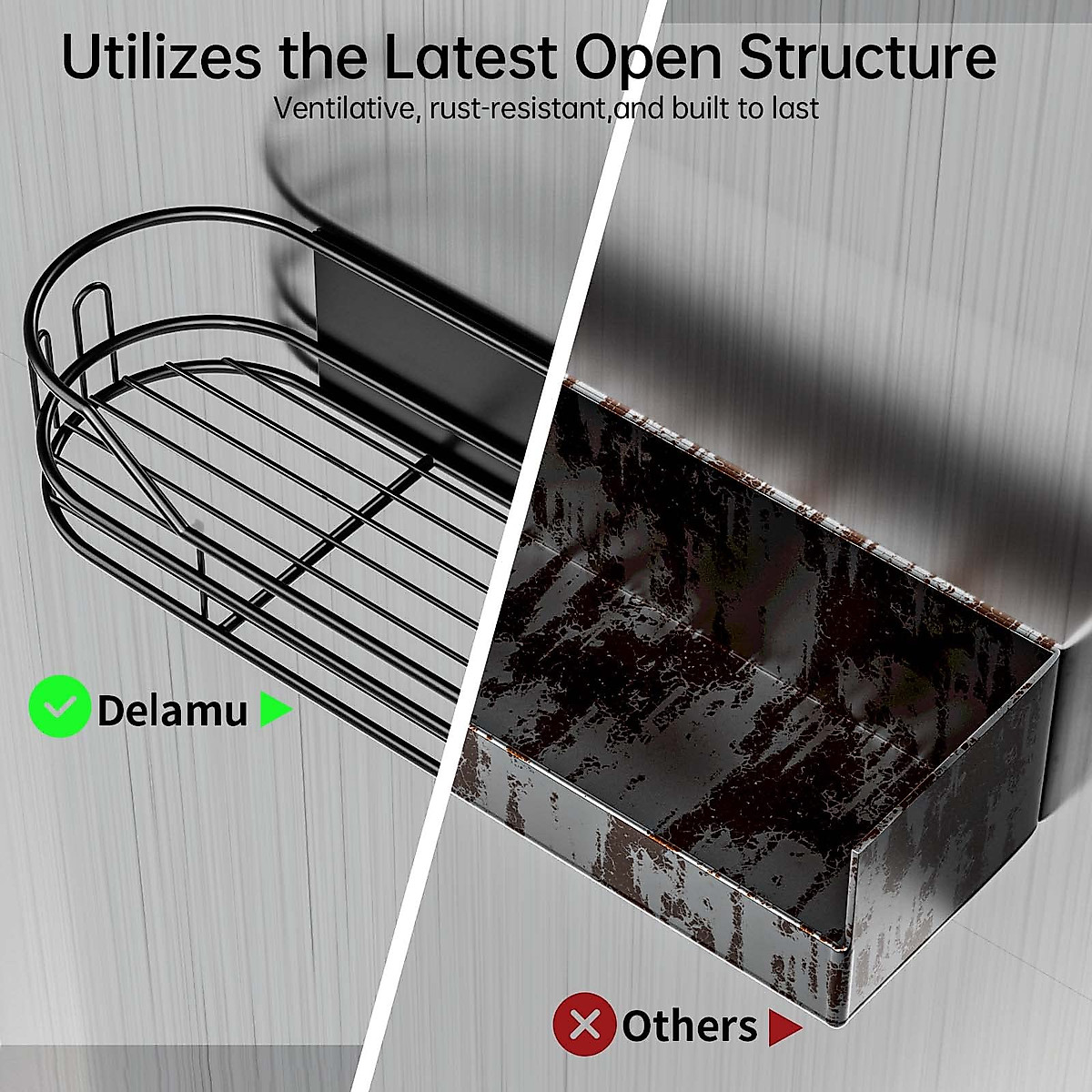 Magnetic Spice Rack for Refrigerator - 4 Pack Large Capacity Magnetic Shelves, Strong Magnetic Shelf, Space Saving Fridge Magnet Organizer, Spice Rack for Kitchen Organization and Storage, Metal Black