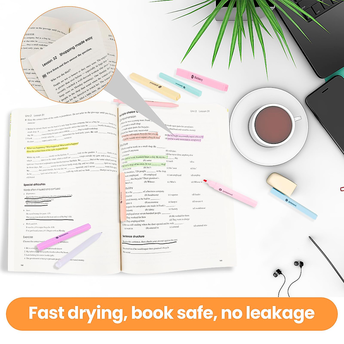 Bible Highlighters and Pens No Bleed, 12 Pcs Pastel Highlighter Set and Ballpens (Black Ink), No Bleed Highlighters for Bibles Study Journaling School Office Supplies, Aesthetic Highlighters