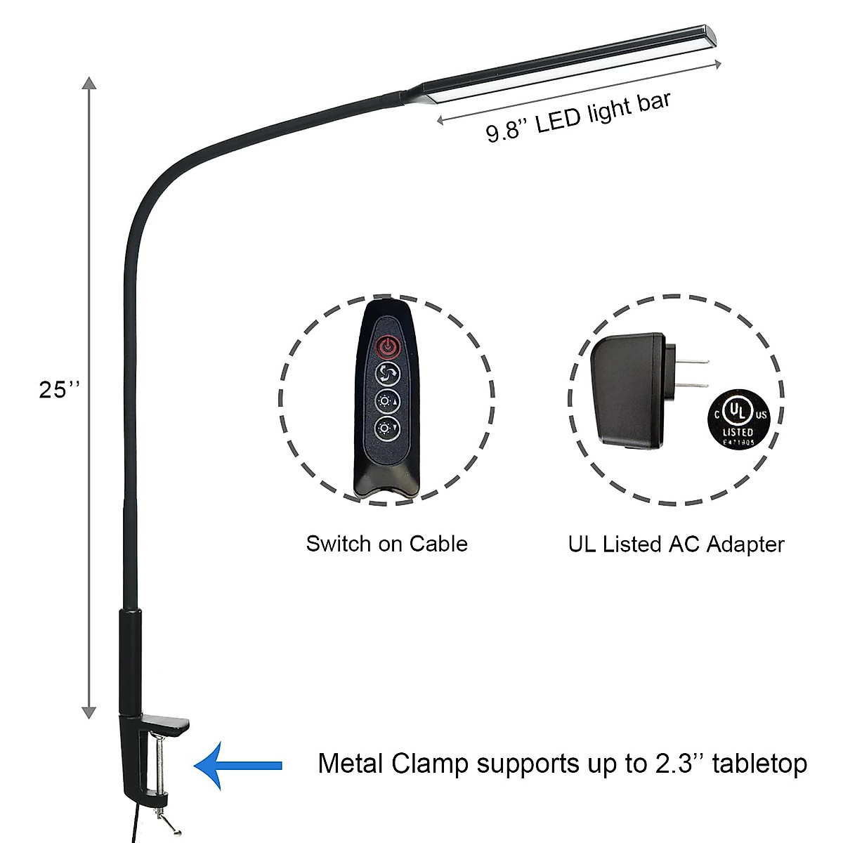 Psiven LED Desk Lamp, Swing Arm Table Lamp with Clamp, Flexible Gooseneck Architect Drafting Task Lamp(3 Lighting Modes, Dimmable, Memory Function) Eye Care Desk Light for Workbench, Monitor, Reading