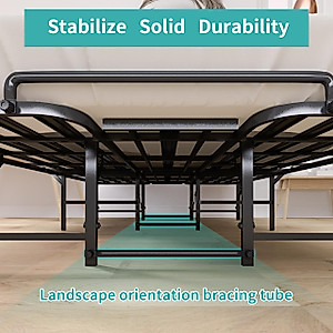 Queen Foldable Bed Frame, 14.2" High Portable Metal Platform Bed Frame with Tool Free Setup, Queen Size Collapsible Sturdy Steel Frame, No Box Spring Needed, Black