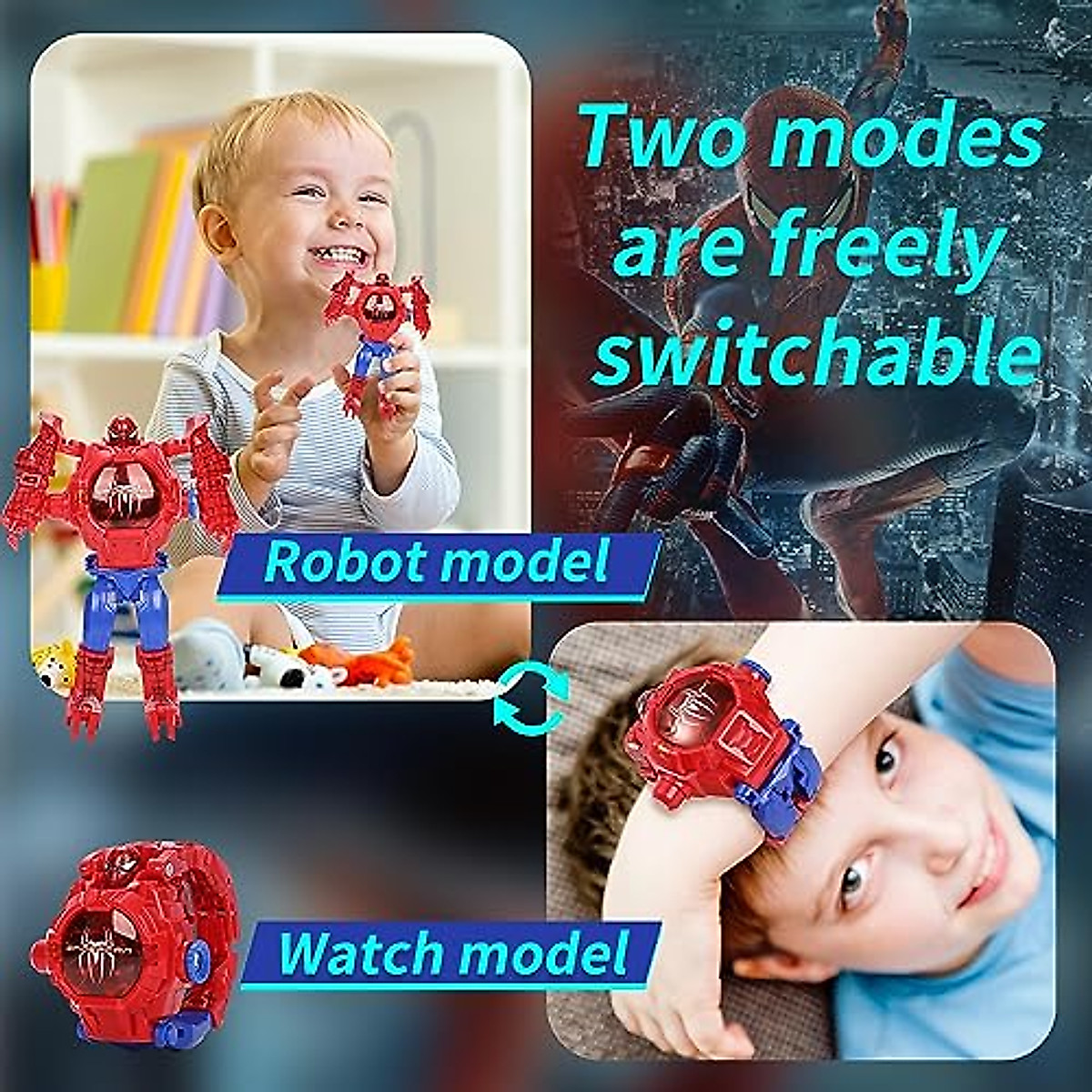 Ocomuan Super Hero 3D Projection Watch - Digital Wall Clock with 21 Hero Images, Suitable for Boys 6-12