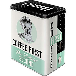 Nostalgic-Art 30146 Coffee First | Storage Jar | Storage Box | Coffee Tin/Metal L, 10 x 14 x 20 cm