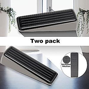 Vncczi Door Stoppers, 2 Pack Heavy Duty Door Stop Wedge Suits All Floors, Strong Metal Door Stoppers for Bottom of Door. (2, Frosted Black)