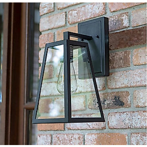 Home Decorators Collection Colonade Collection 1-Light Sand Black Medium Outdoor Wall Mount Sconce with Clear Glass