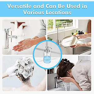 GLUBEE Foaming Soap Dispenser, 15 Oz Glass Hand Soap Dispenser with Rust Proof Stainless Steel Pump, Refillable Clear Foam Soap Dispenser Bottle with Wide Opening for Bathroom Decor & Kitchen