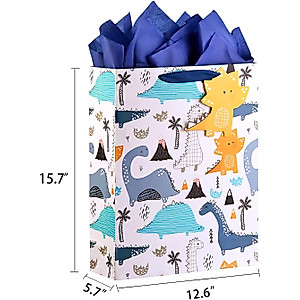 16.5" Extra Large Gift Bag with Tissue Paper for Boys (Dinosaurs)