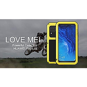 LOVE MEI Metal Case for Huawei P40 Lite, Heavy Duty Military Bumper Robust Dustproof Shockproof Anti-Drop Aluminum Metal Full Body Protection case Cover with Tempered Glass for Huawei P40 Lite (Black)