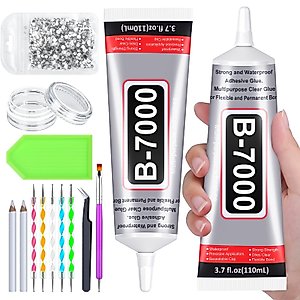 B7000 Glue Clear for Rhinestones, 2Pcs 110mL B-7000 Jewelry Bead Gem Glue with Crystal Rhinestones, Tweezer Dotting Rhinestone Tool for Clothe Fabric Shoes DIY Crafts Jewelry Making Nail Art
