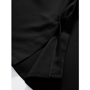 OYOANGLE Men's Graphic Print Japanese Letter Short Sleeve Button Down Shirt Top Black XL