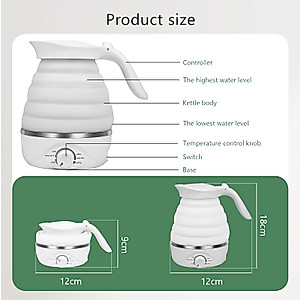 Xfbaozxy Travel Foldable Electric Kettle, Portable Travel Foldable Electric Kettle Food Grade Silicone Kettle Foldable 850W Fast Boiling Water Portable Travel Kettle Electric, 110V 700ml (White)
