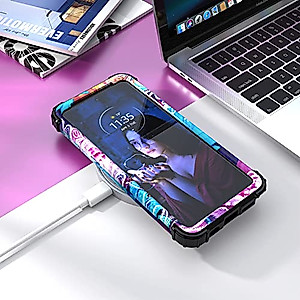 Moto G Stylus 5G 2022 Case With Tempered Glass Screen Protector,IDweel 3 in 1 Shockproof Slim Fit Hybrid Heavy Duty Protection Hard PC Cover Soft Silicone Rugged Bumper Full Body Case for Girl,Flower