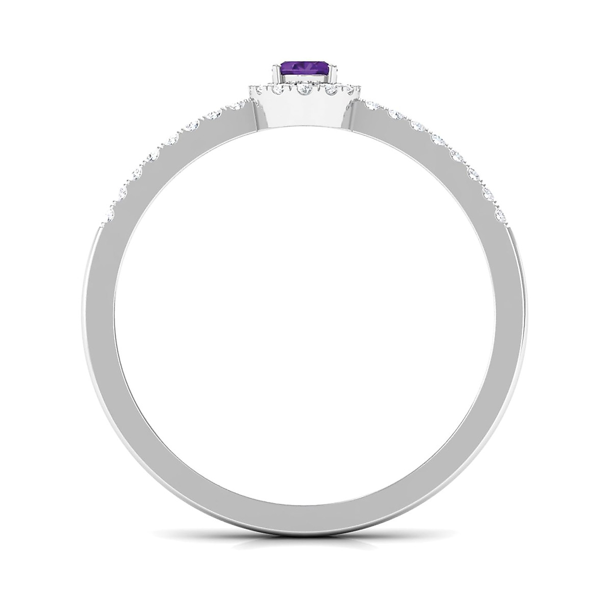Rosec Jewels Natural Amethyst Minimal Halo Ring| 3X5 MM Oval| AAA Quality| Engagement Ring for Women, 14K White Gold, Size:US 10.00