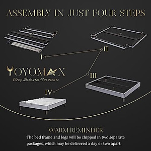 yoyomax Queen Size Bed Frame, Classic Wood Platform Slats Support/Mattress Foundation/Tool-Free Assembly Within 10 Mins/No Box Spring Needed, Elegant Gray
