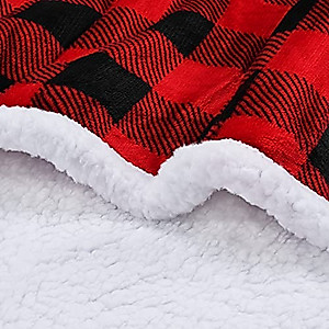 Catalonia Buffalo Plaid Hooded Blanket Poncho | Wearable Blanket Wrap with Hand Pockets | Comfy Sherpa Fleece Throw Cape for Children and Adults, Women Gift