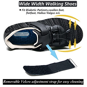 W&LESVAGO Women's Diabetic Walking Shoes Comfort for Elderly Edema Swollen Feet,Lightweight Breathable Mesh Non-Slip Wide Width Sneakers(8.5#,Black-Grey)