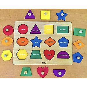 Dailyfunn Montessori Toy Shape Peg Puzzles Baby Puzzle 12-18-24 Months with Knob for Infant-Toddlers 1-3