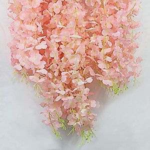 LUZOGA 25 Pack (90.2FT) Artificial Wisteria Flowers Fake Vine Ratta Hanging Garland Silk Flowers String for Home Party Garden Wedding Decor(Light Pink)