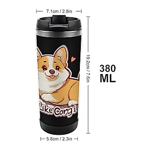 I Like Corgi Dog Travel Coffee Mug Reusable Insulated Drinking Cup with Lid for Home Outdoor Works 13 Oz