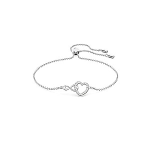 Swarovski Infinity Heart Bracelet with White Crystals, Infinity Symbol and Heart Intertwined on a Rhodium Plated Adjustable Chain