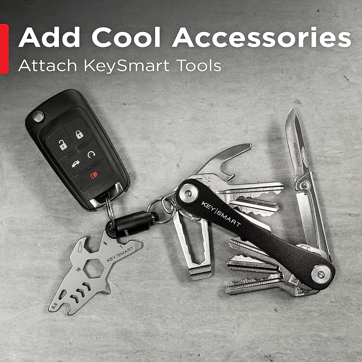 KeySmart Key Holder for Keychain Key Ring - Compact Key Organizer Key Chain Key Case, Minimalist Pocket-Sized EDC Keychain, Loop Piece for Car Fobs, Expandable (up to 22 Keys, Black)